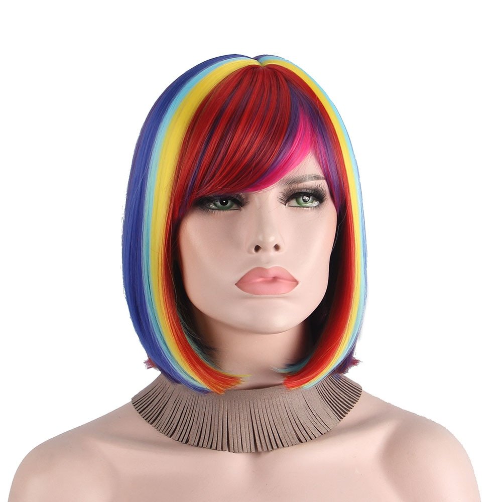 Rainbow Short Bob Synthetic Wig - Queerks™