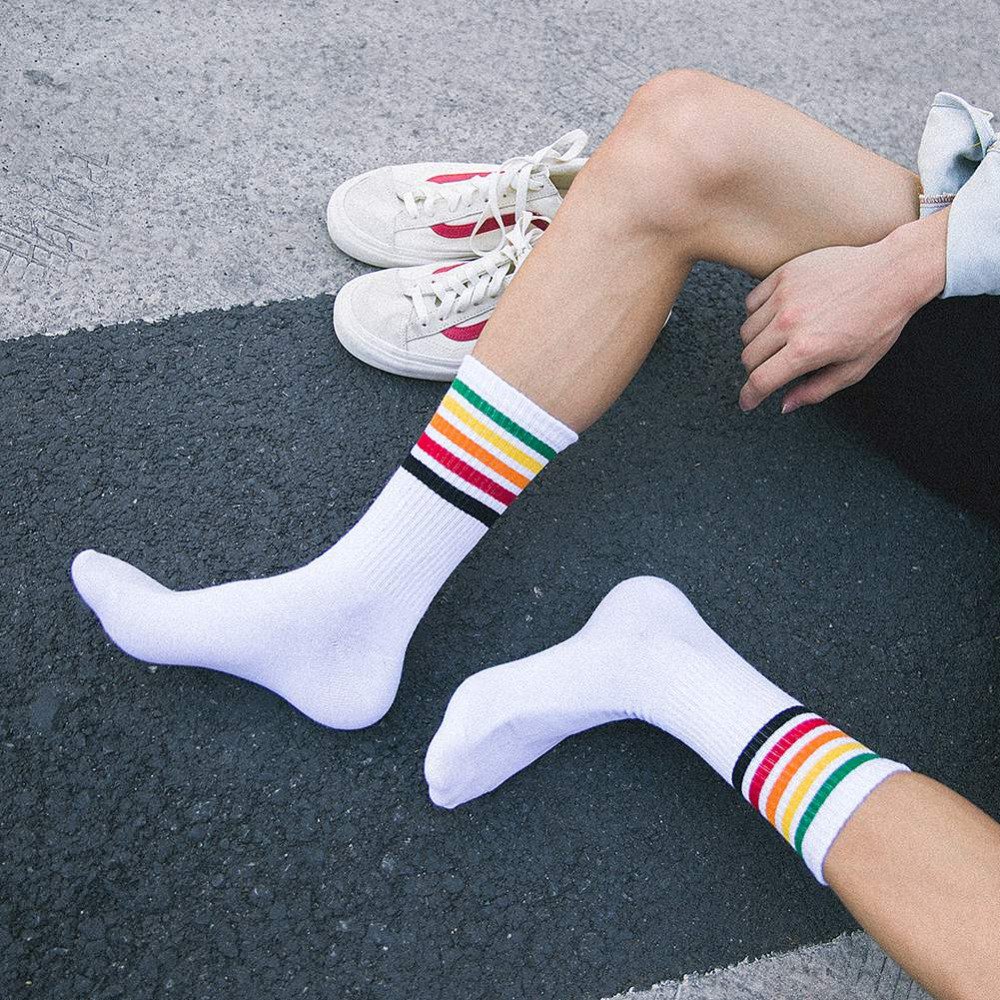 Rainbow Striped Men's Athletic Socks - Queerks™